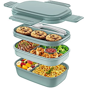 HOMETALL Bento Box Adult Lunch Box,3 Stackable Bento Lunch Containers for Adults, Modern Minimalist Design Bento Box with Utensil Set, Leak-Proof Lunchbox Bento Box for Dining Out, Work, Picnic