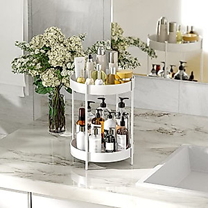 EKNITEY Bathroom Organizer Countertop Tray - Perfume Counter Organizers Small Sink Storage for Vanity Skincare 2 Tier (White)