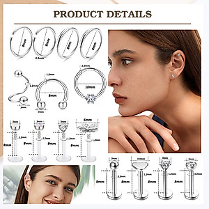 JeryWe 27Pcs 16G Cartilage Earrings Stud Hoop for Women Men Stainless Steel Helix Piercing Tragus Earrings Forward Conch Piercing Jewelry
