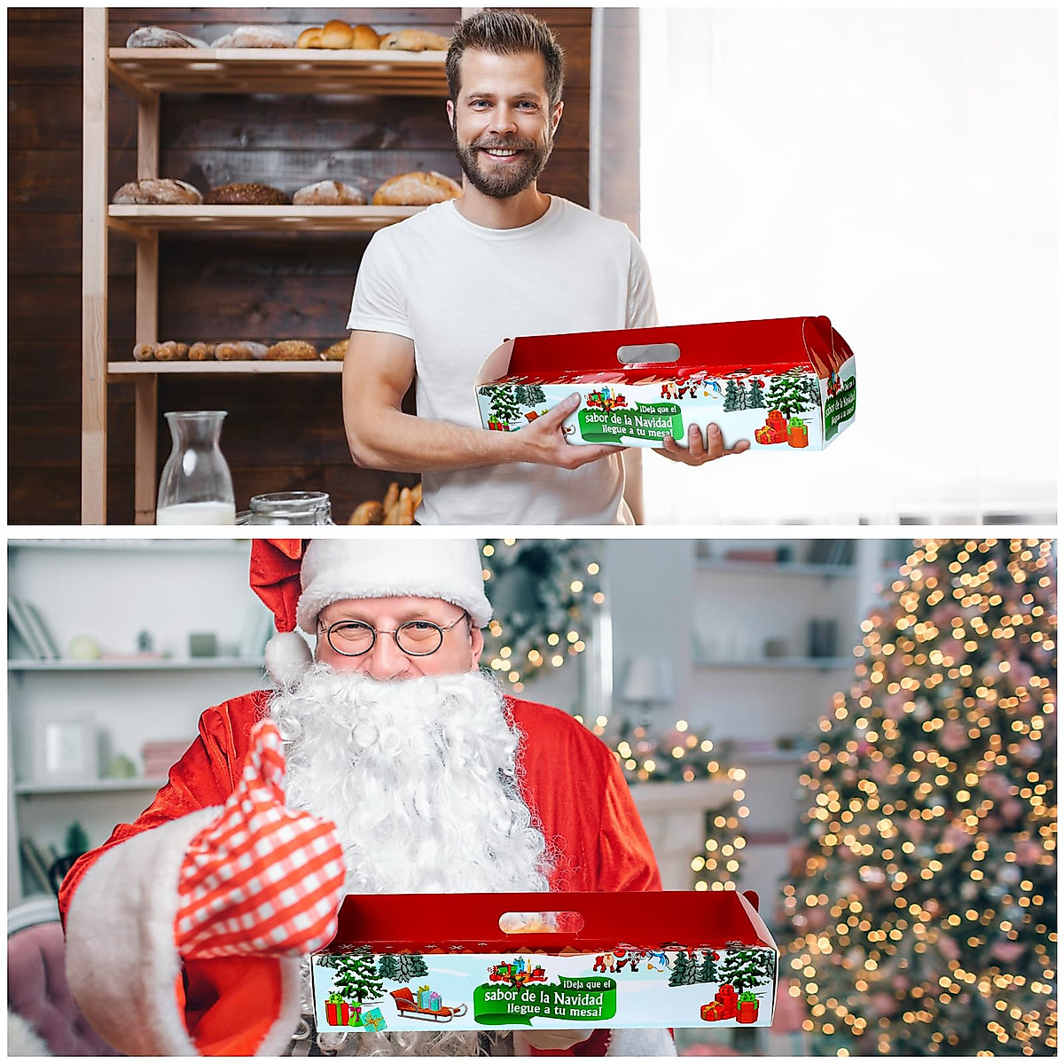 Cholemy Christmas Ham Bread Box Container 18" x 4.75" x 3" Paperboard Baking Bread Bags Non Window Bakery Bag for Holiday Packaging Gift Giving with Handle(50 Pcs)