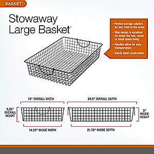 Spectrum Stowaway Wire Large Basket (Industrial Gray) - Storage Bin & Décor for Bathroom, Closet, Pantry, Under Sink, Toy, Shelf, Kitchen, & Nursery Organization