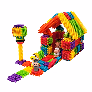 Picasso Toys PTB151 151pcs Hedgehog Block Block STEM Building Tiles Truck Theme Set Learning Playset STEM Toy Set Educational Kit Child Brain Development Preschool Kindergarten Toy w/Animal Figures