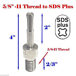 MTP Core Drill Bit Adapter 5/8"-11 UNC Thread Male to SDS Plus Shank Diamond Hammer Power Drill