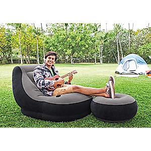 Intex Inflatable Ultra Lounge Chair With Cup Holder & Ottoman Set, Vinyl, Gray (5 Pack)