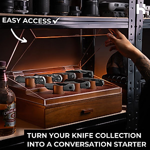 Holme & Hadfield Luxury Pocket Knife Display Case for 20-30 Knives The Armory Pro – Premium Wooden Knife Case for Collections – Large Knife Organizer with Drawer for Men