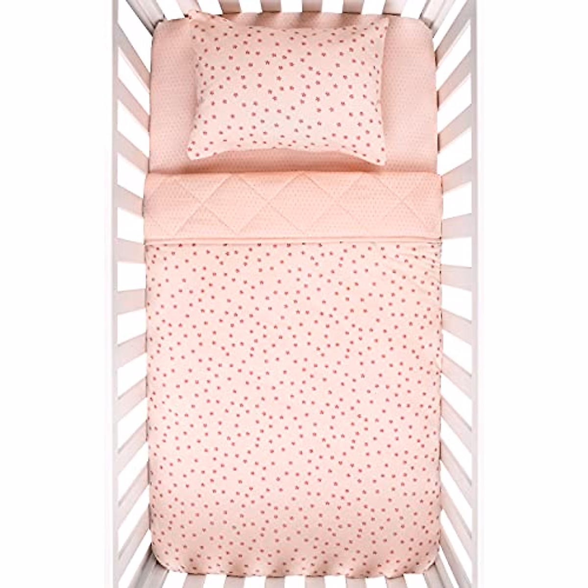 Ely's & Co. Baby Crib Bedding Sets for Girls — Perfect for Toddler Beds — 4 Piece Set Includes Crib Sheet, Quilted Blanket, Crib Skirt, and Baby Pillowcase — Pink Floral Design