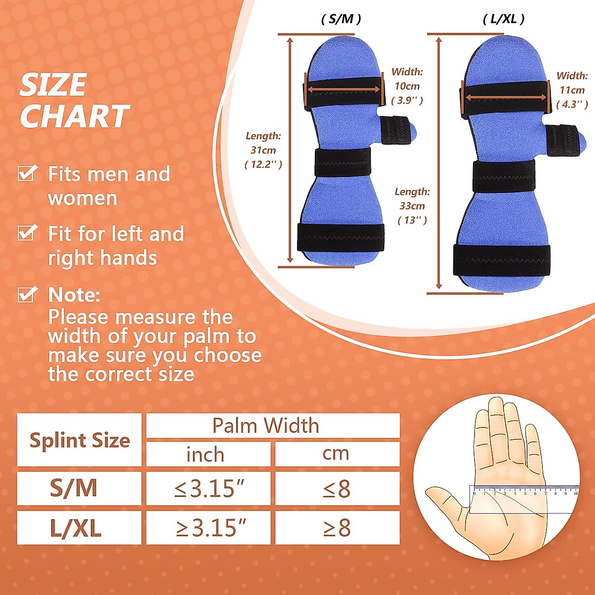 Scurnhau Resting Hand Splint, Functional Hand Brace, Wrist & Finger Night Immobilizer, Hand Support for Tendinitis, Arthritis, Carpal Tunnel Syndrome, Stroke Hand, Fit for Left and Right Hand-S/M