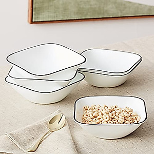 Corelle Vitrelle 6-Piece (22-Oz) Cereal Soup Bowls, Triple Layer Glass and Chip Resistant, Lightweight Square Dinnerware Bowl Set, Simple Lines