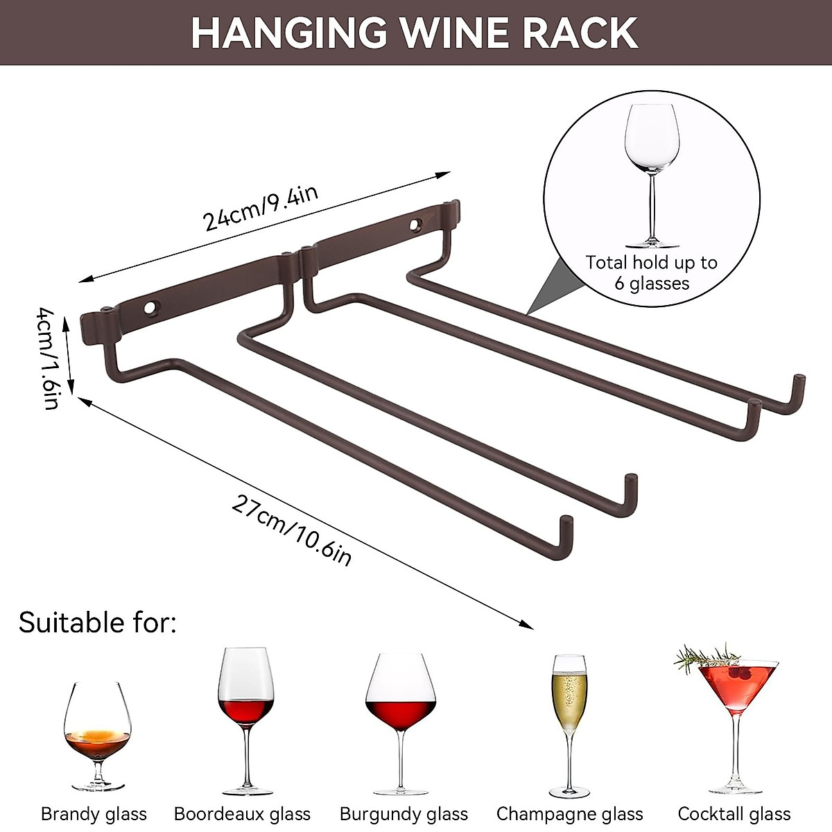 Wine Glass Rack Holder, Double Wall Mountable Stemware Storage Hanger for Kitchen or Bar