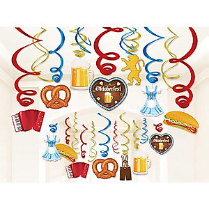The Munich Oktoberfest Swirl Decorations,German Oktoberfest Party Hanging Whirl Streamers,Wiesenbier Party Supplies,Sausage,Beer,Gold Dress,Leather Pants Hanging Decorations for Party Together
