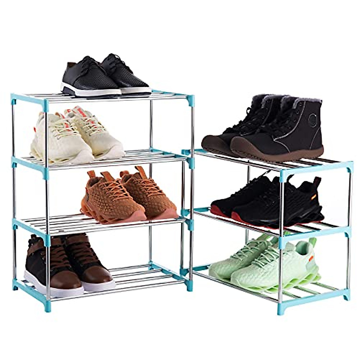 Xerhnan 4-Tier Stackable Small Shoe Rack, Lightweight Shoe Shelf Storage Organizer for Entryway, Hallway and Closet (blue)