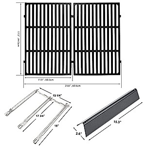 Hisencn 7636 Flavorizer Bars, 69787 Burner Tube Set, 7638 Cooking Grates for Weber Spirit I & II 300 Series, Spirit E310 S310 E320 S320 E330 S330, 15.3" Flavorizer Bars 18" Burner 17.5" Grates