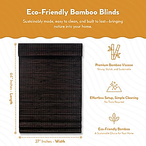 RADIANCE 2208834E Cordless Bamboo Roman Shade Espresso, 34" W X 64" L