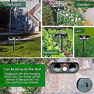 Abilly 2023 Solar Ultrasonic in Repellent Defender Rat, Squirrel, Deer, Raccoon, Skunk, Rabbit, Mole, Dog, Cat, Waterproof with Motion Detector