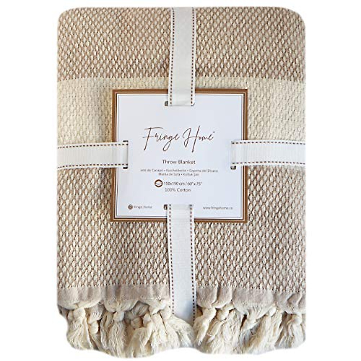Fringe Home Throw Blanket, Boho Throw Blanket, 68" x 51" Throw Blanket for Sofa, Cotton Throw Blanket, Couch Throw Blanket, Made in Turkey (Boho - Beige)