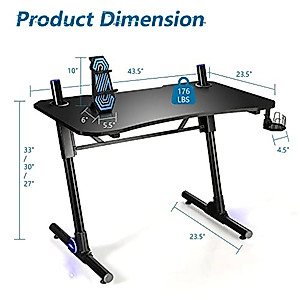 MJWDP Computer Desk Height Adjustable Multifunctional Desk with LED Light and Gamepad Holder