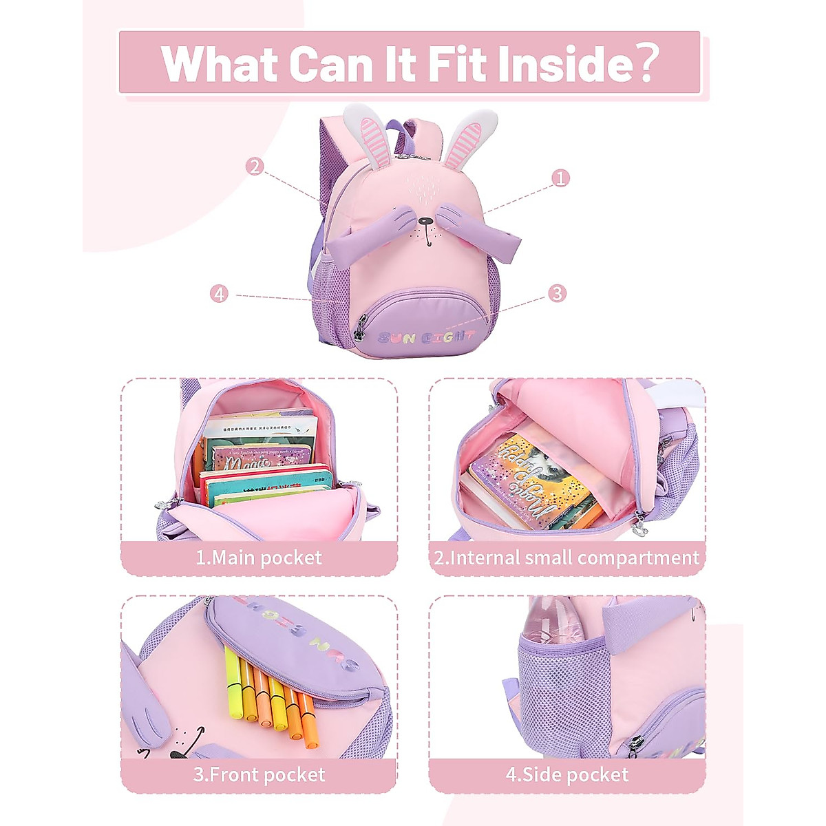 Tanou Toddler Backpack for Girls, 11'' Kids Backpacks for Pre-kindergarten, Cute Cartoon Animal Style School Bag for Little Kids Aged 1-3 Years, Pink Rabbit