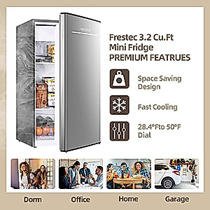 3.2 Cu.Ft Mini Fridge with Freezer, Single Door Small Refrigerator, 6 Settings Mechanical Thermostat, One-Touch Defrosting System, Energy Saving, Dorm Refrigerator