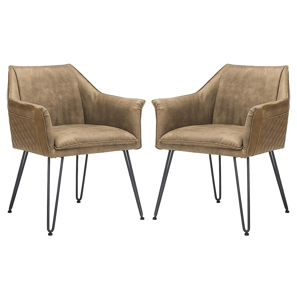 Safavieh Home Esme Mid-Century Modern Light Brown Faux Leather Dining Chair, Set of 2