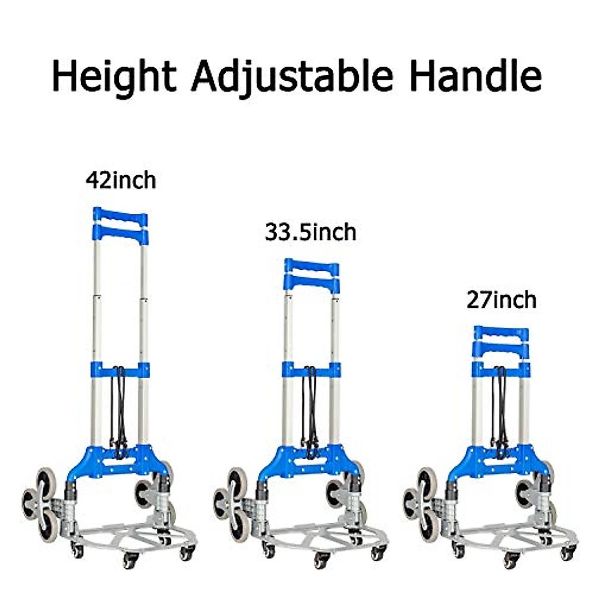 Fullwatt Stair Climbing Cart, Folding Stair Climber Dolly with 155 Lbs, 3 Wheels Hand Truck with 27''-42'' Telescoping Handle, 4 Universal Wheels & 2 Elastic Ropes Easily Lift Items Up and Down Steps