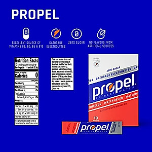 Propel Powder Packets. Watermelon With Electrolytes, Vitamins and No Sugar, 10 Count (Pack of 12) - Packaging May Vary