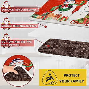 ASPMIZ 2 Pcs Merry Christmas Kitchen Rugs, Red Winter Area Rug Set of 2 Non Slip Washable, Absorbent Anti Fatigue Snowmen Kitchen Mat for Laundry Bathroom Bedroom Xmas Decor, 17'' x 47'' + 17'' x 30''