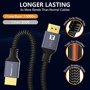 PowerBear 4K HDMI Cable 25 ft [2 Pack] High Speed, Braided Nylon & Gold Connectors, 4K @ 60Hz, Ultra HD, 2K, 1080P, ARC & CL3 Rated | for Laptop, Monitor, PS5, PS4, Xbox One, Fire TV, Apple TV & More