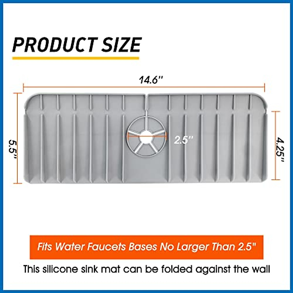 Kitchen Sink Splash Guard, Silicone Faucet Handle Drip Catcher Mat, Faucet Guard Mat Drain Drying Pad, Water Splash Guard for Kitchen & Bathroom Countertop Protect, Kitchen Sink Accessories (Grey)