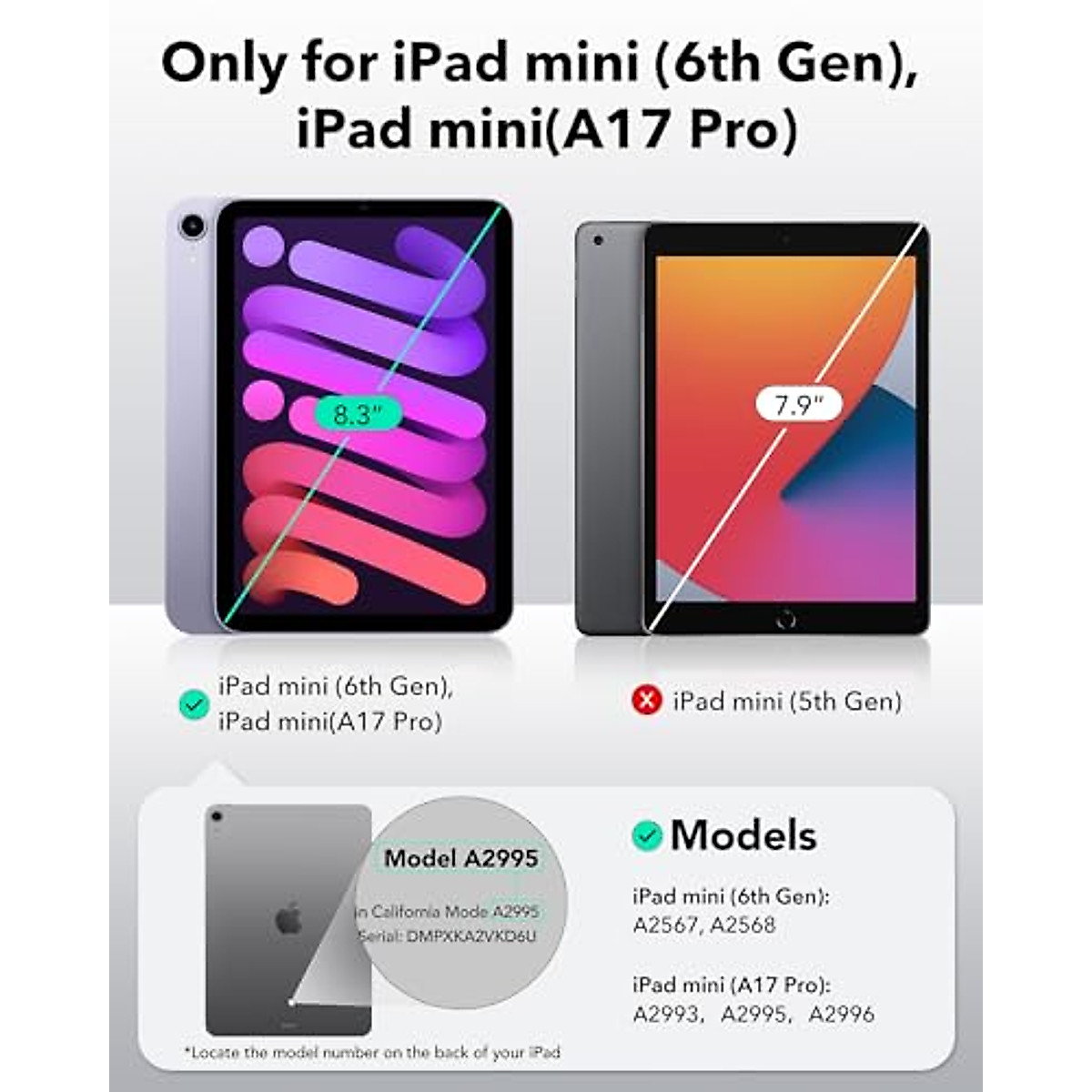 ESR for iPad Mini 7 Case (A17 Pro), iPad Mini 7th/6th Generation Case (2024/2021), Detachable Magnetic Cover, Hard Back, Auto Sleep/Wake, Vertical Stand, Supports Pencil Pro, Clear Black