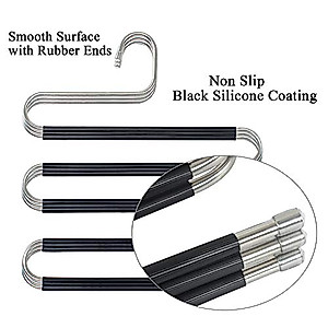 HuaQi S Shape Clothes Trousers Hangers Non Slip Closet Storage Organizer Multi Space Saving Hanger for Pants Jeans Belt Tie Scarf Legging (3-Pieces)