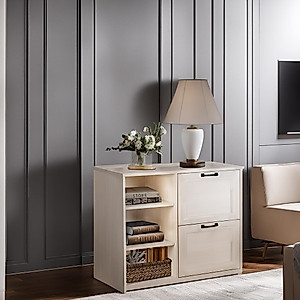 AGHDECO 32" Lateral Filing Cabinet, Large Wood Printer Stand with 2 File Drawers and 3 Shelves, Filing Cabinet with Open Storage Shelves and Organization for Home Office, Antique White