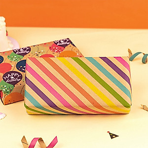 MAYPLUSS Kraft Birthday Wrapping, Gift Wrapping Paper, Colorful Balloon,Diagonal Stripes Happy Birthday Gift Wrap for Kids Boys Party, Baby Shower (Mini Roll, 17" x 120" Per roll, Total of 3 Rolls)