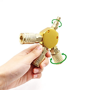 Tnuocke Air Splitter 3-Way Manifold Hex Style with 3 Pieces Brass Industrial Coupler and 1/4" Plug,Air Compressor Hose Accessories Quick Connect Fittings H-047