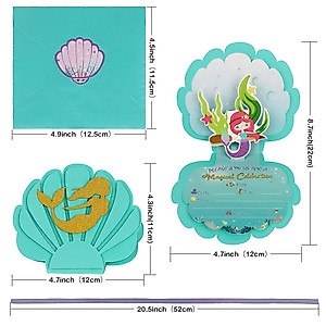 OurWarm 24pcs Mermaid Party Invitations, 3D Pearlescent Mermaid Birthday Party Supplies with Envelopes for Kids Girls Birthday Wedding Baby Shower Pool Mermaid Themed Party Supplies