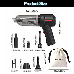 ADPTOYU 3-in-1 Portable Small Cordless handheld Vacuum Cleaner Rechargeable with 9000PA Powerful Suction for Car/Office/Home, Extension Function to inflate/Deflate for Swimming Ring/Vacuum Storage Bag