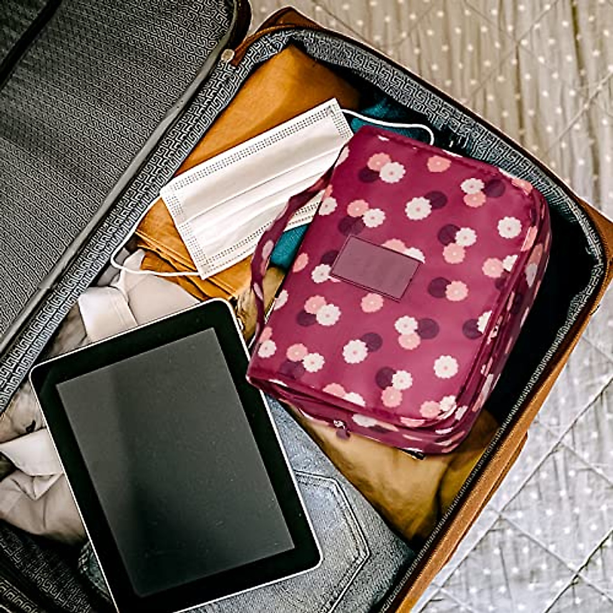 Aosivm Hanging toiletry bag for Women,makeup travel bag,with Jewelry Organizer Compartment,Large Cosmetic Bag Travel Organizer for Bathroom Shower Accessories (Wine red, Large)