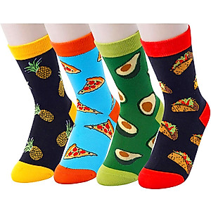 sockfun Funny Socks For Boys 7-9 Years Old, Pizza Box Socks Taco Pineapple Avocado Socks Kids, 4 Pack