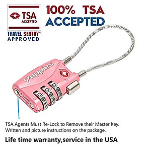 TSA Approved Luggage Locks, Easy Re-settable Combination Backpack Lock, Travel Lock for Suitcase, 1,2 & 4 Pack (Pink 2 Pack)