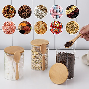Sugar Jar Bath Salt Container – 17 oz Glass Jar with Bamboo Lid and Spoon, Sugar Cube Holder and Canister for Countertop, Glass Containers for Coffee Beans, Tea and Overnight Oats (4 Pack)