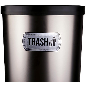 Recycle and Trash Stickers for Trash Cans - Stainless Steel Style Vinyl Recycling Bin Labels - 2 Pack - 6.5" by 3" Decals Logo - Waste Signs for Home Kitchen or Office Bins Indoor/Outdoor Use