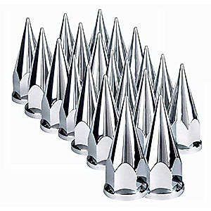 TORQUE 20 pcs of 33mm Chrome Spike Screw-on Lug Nut Covers for Volvo & International & Peterbilt & Kenworth & Mack & Freightliner (Cascadia, Columbia, M2, FLD) Semi Trucks (2 x TR10570)