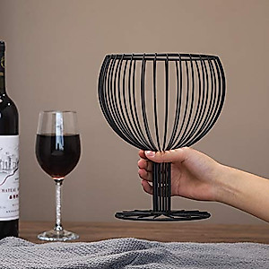MAYITBE Wine Glass Decor Fruit Basket Round Tiered Wire Basket Snacks Candy Storage Fruit Container Basket Vegetable Rack Wine Glass Cork Holder Restaurant Decor(Black A)