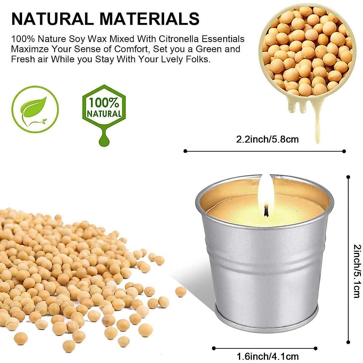 Citronella Candles Outdoor Indoor, 12 Pack Scented Candles Set Bulk Made with Natural Soy Wax Bucket and Essential Oils for Garden Patio Yard Home Balcony