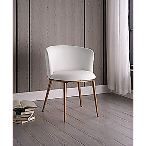 Meridian Furniture Skylar Collection Modern | Contemporary Upholstered Dining Chair with Rounded Back and Sturdy Iron Legs, Set of 2, 23.5" W x 23.5" D x 30" H, White Faux Leather, Gold