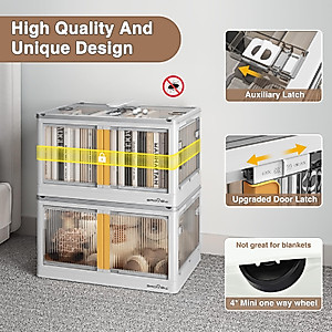 BROVIEW V5 75Gal Plastic Storage Bins with Lids, 3Pack Stackable Collapsible Storage Bins for Closet Organizers and Storage, Folding Storage Container Open Front Cabinets with Doors and Wheels, White