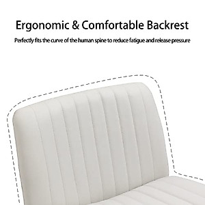 Armless Office Chair PU Leather Office Desk Chair No Wheels, Modern Swivel Vanity Chair Adjustable Mid-Back Ergonomic Task Chair with Height Adjustable and Cross Legged for Home Office Chair, Beige