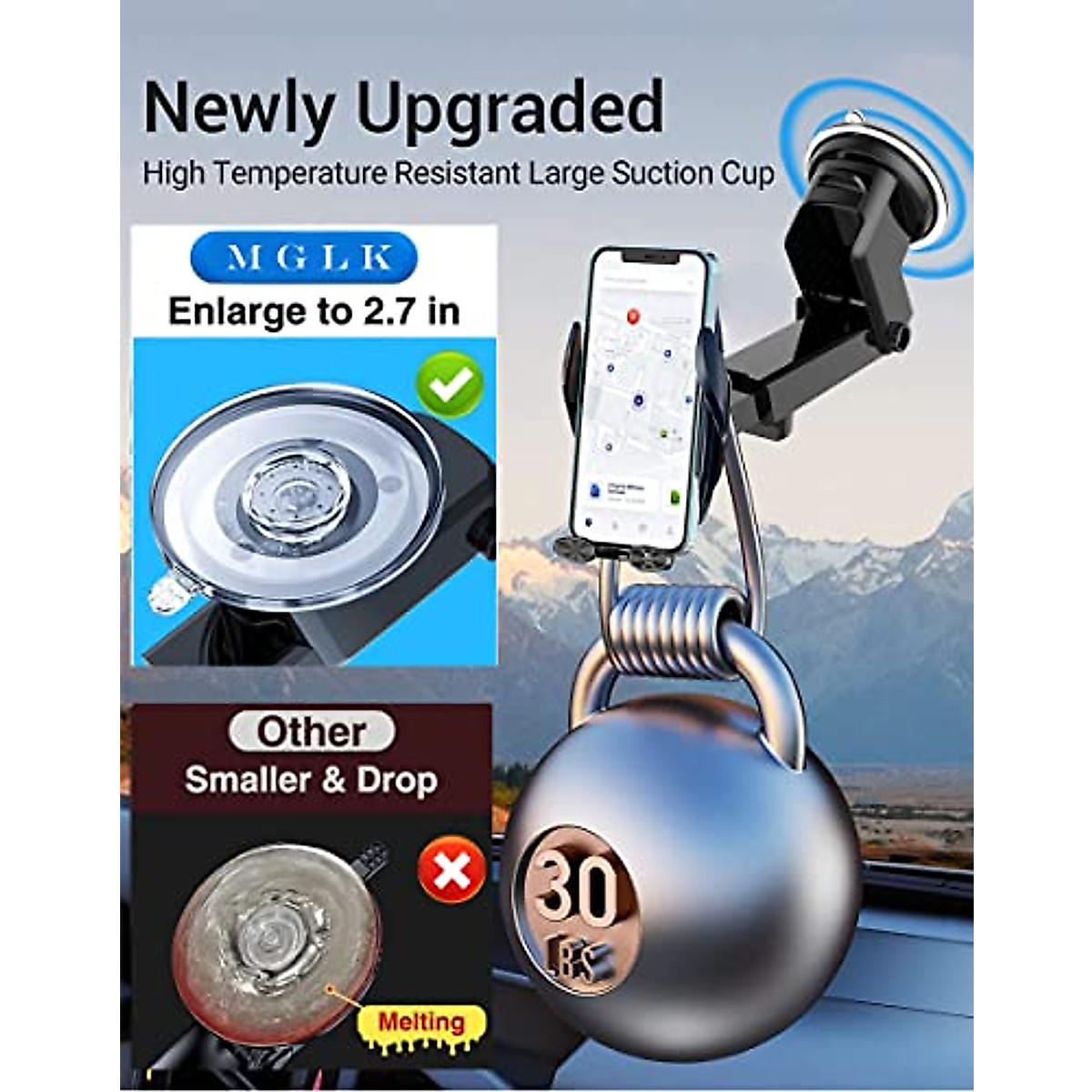 Wireless Car Charger Mount, 15W Qi Fast Charging Auto-Clamping Cell Phone Car Holder ​Air Vent Windshield (Pink)