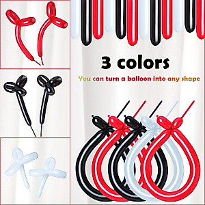 100 Pieces Long Twisting Balloons Latex Modelling Balloons for Art Animal Shape Party Weddings Birthdays Clowns Decorations Party Supplies(Black, Red, White)