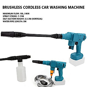 AB1 Brushless Cordless High Pressure Car Washer Car Water Tool Reusable Portable Car Washer Spray Car Wash Pressure Cleaner Adjustable Cleaning Machine for Car Garden Washing AB1(blue)