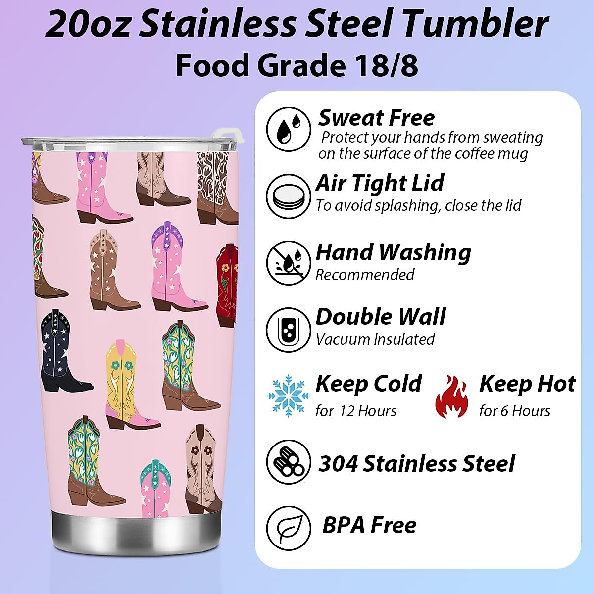 Birthday Christmas Presents Western Coffee Tumbler, 20 oz Tumblers, Insulated Coffee Mug, Stainless Steel Thermal Cup, Vacuum Travel Coffee Cup, Western Gifts for Women Country Girl, Western Stuff